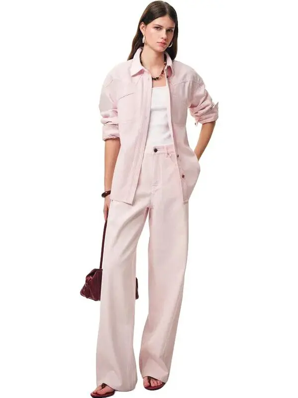 Fabrique Beverly Denim Shirt And Jeans Matching Set - Pink