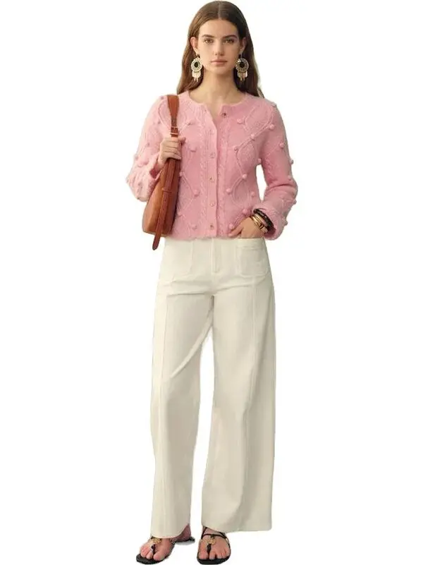 Fabrique Cassie 3d Pom Pom Cardigan - Pink