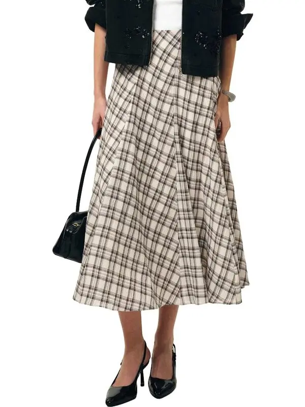Fabrique Xaviera Midi Plaid Skirt In Bubble Crinkle Cotton - Multicolor