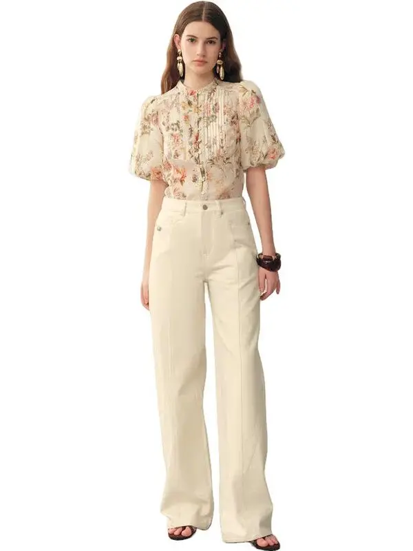 Fabrique Floris Floral Print Sheer Lace Top - Multicolor