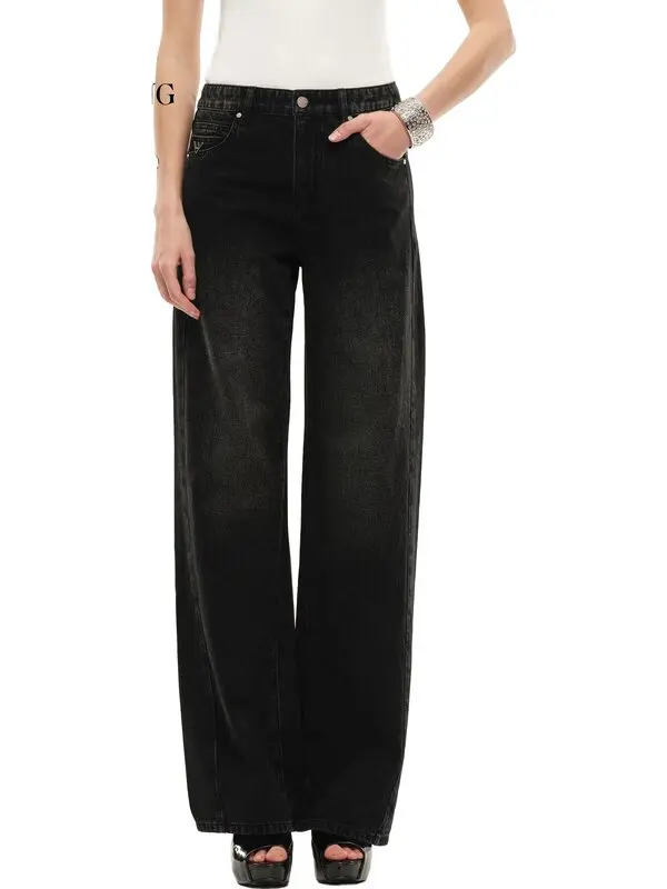 Fabrique Straight Leg Jeans In Cotton Denim - Black