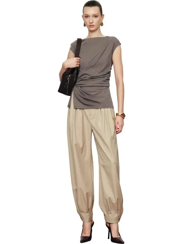 Fabrique Gemma Asymmetrical Structured Top In Cotton And Mulberry Silk Blend - Grey