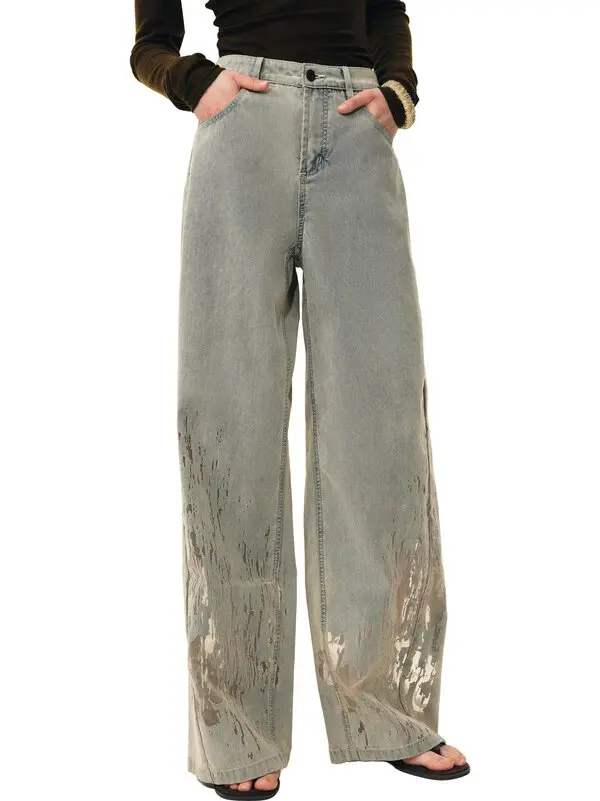 Fabrique Thalia Devoré Jeans In Composite Denim - Grey