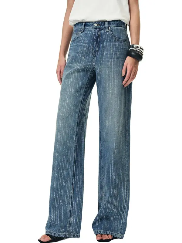 Fabrique Eclipse-d Rhinestone Wide Leg Jeans - Blue