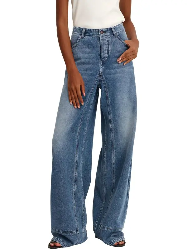 Fabrique Glaire Zip Fly Straight Wide Leg Jeans In Lyocell Denim - Blue