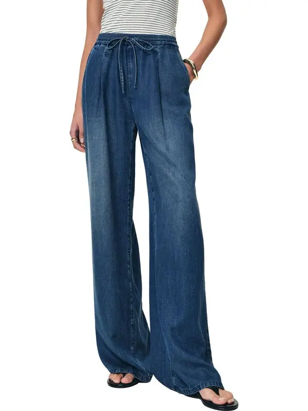 Fabrique Eva Draped Drawstring Wide Leg Jeans - Blue
