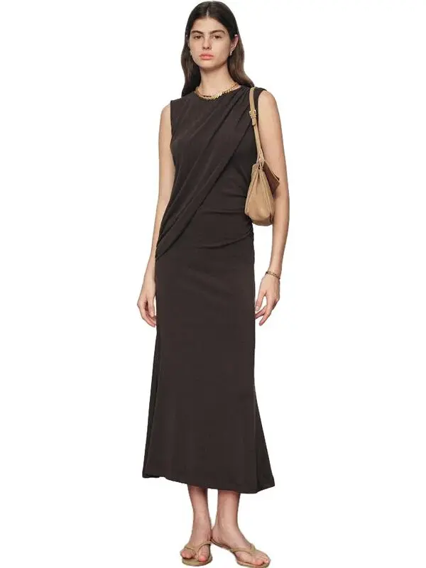 Fabrique Raina Asymmetrical Draped Sleeveless Dress - Grey