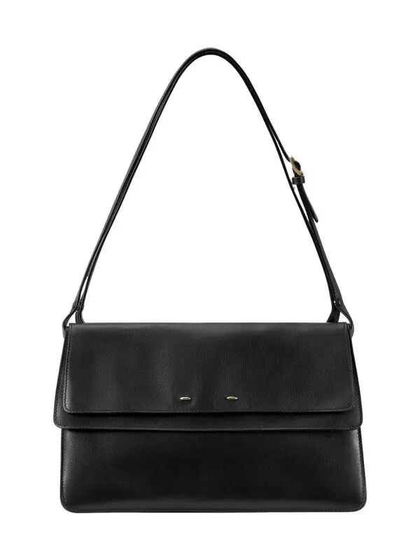 Fabrique Soft Rialto Double Flap Shoulder Bag In Nappa-finish Top-grain Cowhide - Black