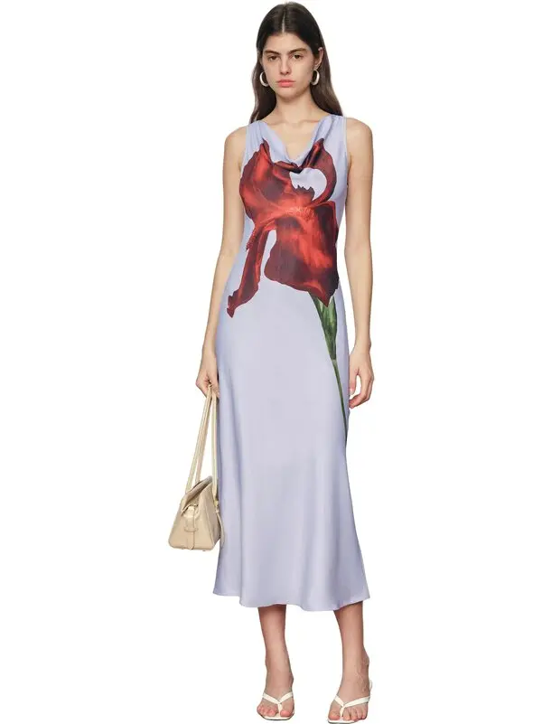 Fabrique Cersei Iris Print Cowl Neck Sleeveless Dress - Blue