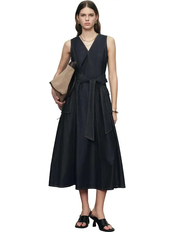 Fabrique Sadie Sleeveless A-line Denim Dress - Blue