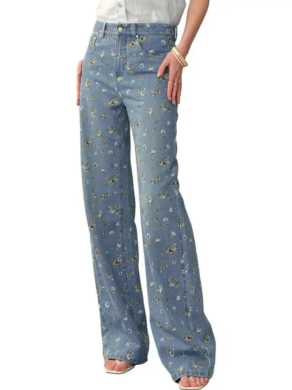 Fabrique Dorel Floral Print Straight Leg Jeans - Multicolor