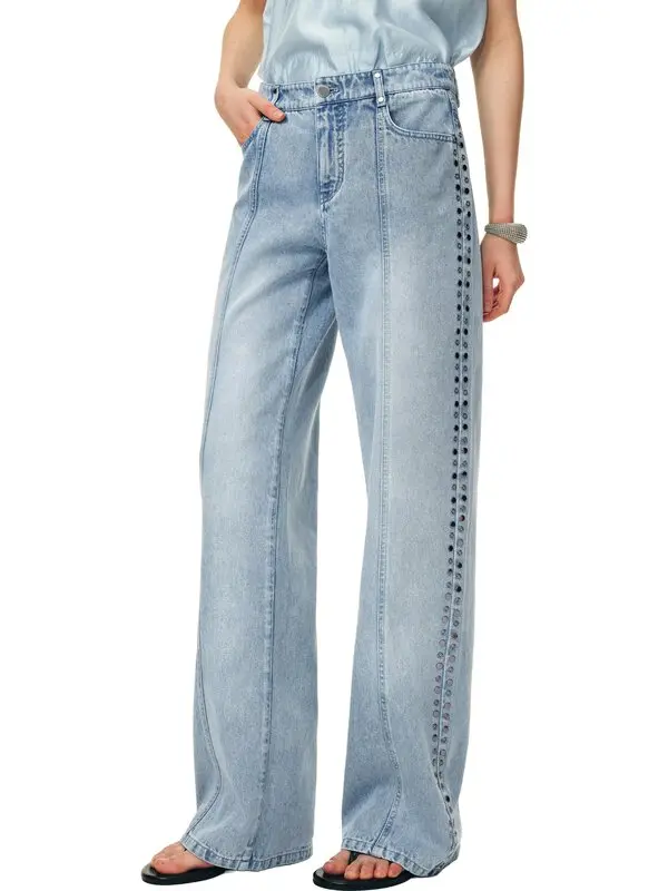 Fabrique Calli Studded Beading Panel Straight Jeans - Blue