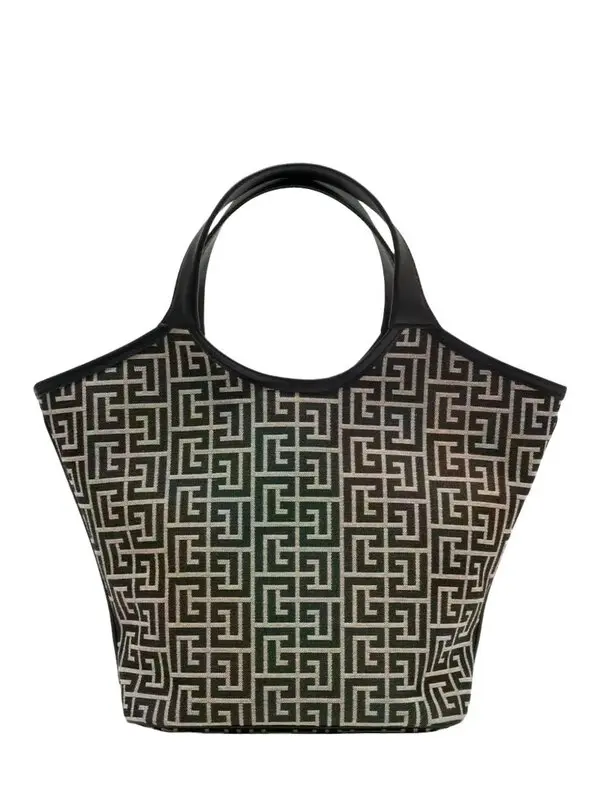 Balmain Monogram Leather Trim Tote Bag - Black