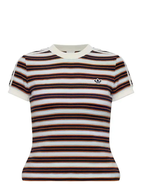Adidas Striped Terrycloth T-shirt With Logo Patch - Neutrals