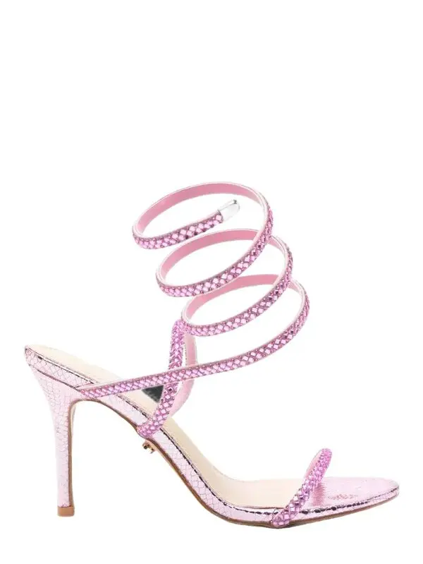TWENTY FOURHAITCH Zeja Crystal-embellished Snakeskin-effect Sandals - Pink