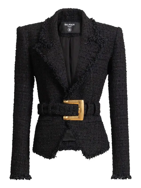 Balmain Belted Tweed Jacket - Black