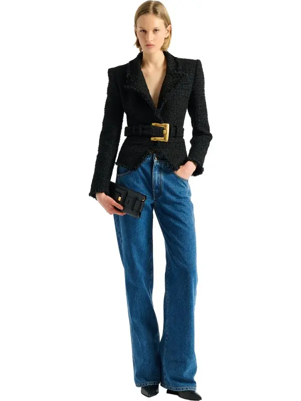 Balmain Belted Tweed Jacket - Black