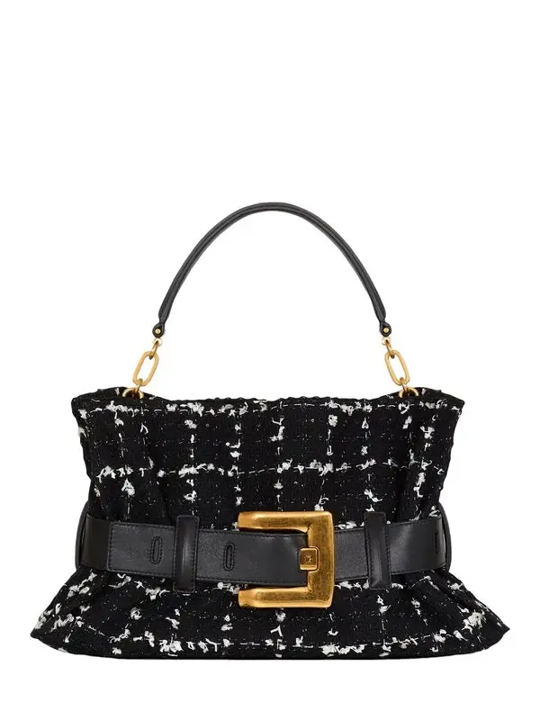 Balmain Medium Anthem Bag In Tweed And Calfskin - Black