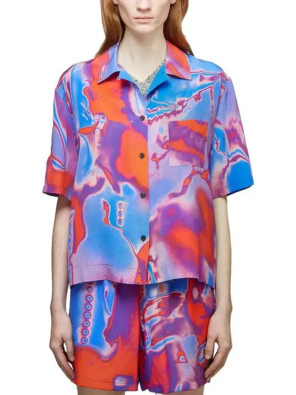 Alexander McQueen Abstract Print Collared Top - Blue