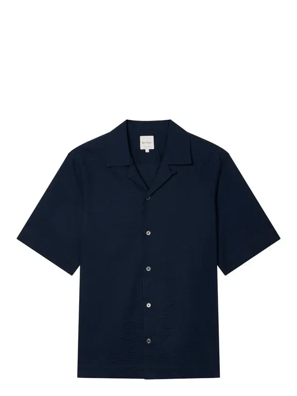 Paul Smith Navy Cotton Seersucker Shirt - Blue