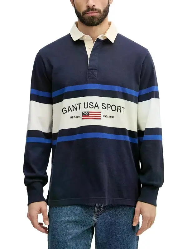 Gant Striped Logo-embroidered Sweater - Blue