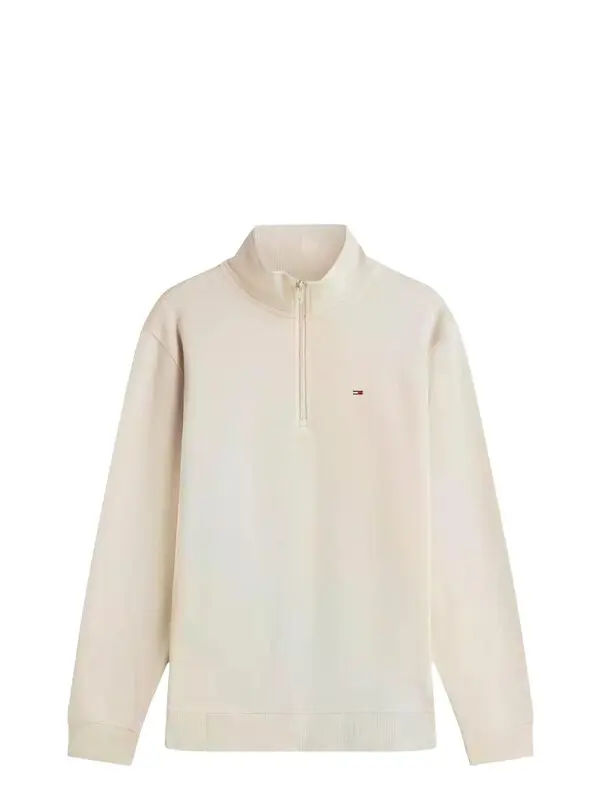 Tommy Hilfiger Quarter-zip Logo Embroidered Sweatshirt - Neutrals