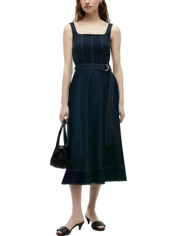 Tommy Hilfiger Belted Contrast-stitch Midi Dress - Blue