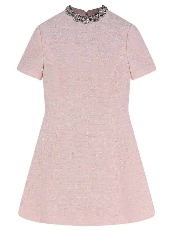 Valentino Garavani Embroidered Crinkle Cotton Tweed Mini Dress - Multicolor