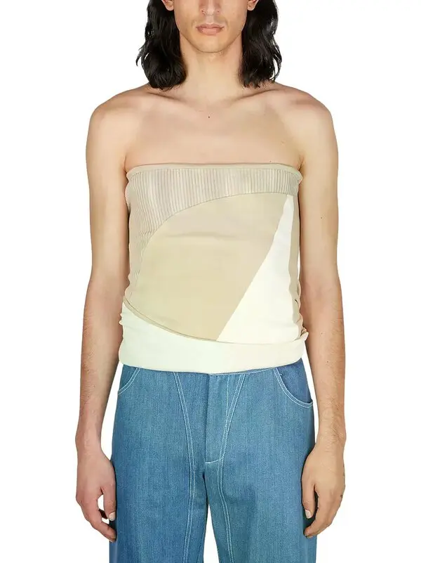 RUSFRCADE Beige Contrast Panel Top - Neutrals