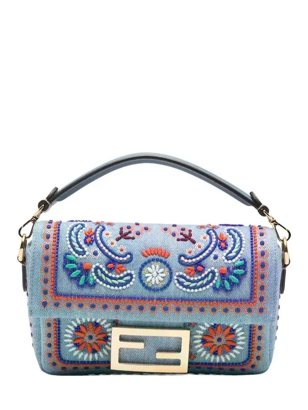 Fendi Mini Baguette Bead-embroidered Shoulder Bag - Blue