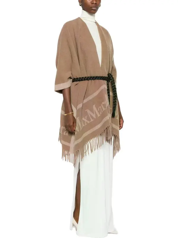Max Mara Logo Intarsia Fringed Cape - Neutrals