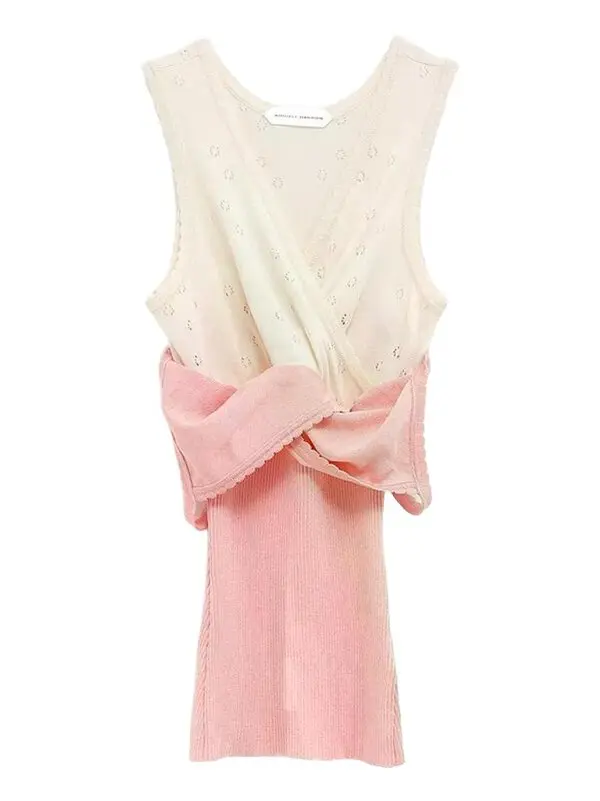 AUGUST BARRON Pointelle-knit Wrap-style Top - Neutrals