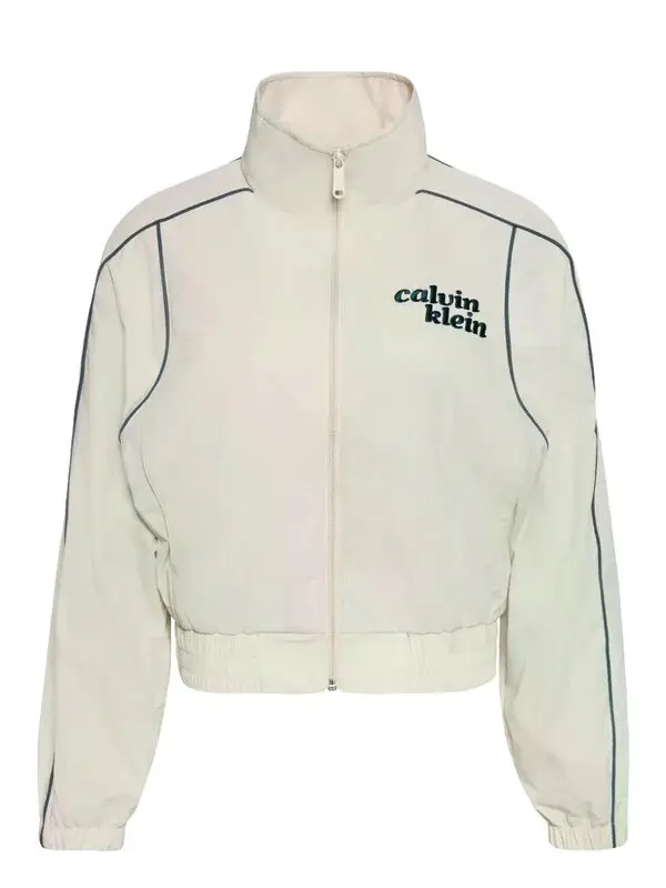 Calvin Klein Embroidered High Neck Zip Jacket - Neutrals