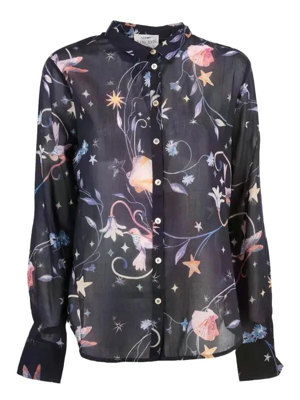 FORTE_FORTE Deliverance" Floral Print Voile Shirt - Blue