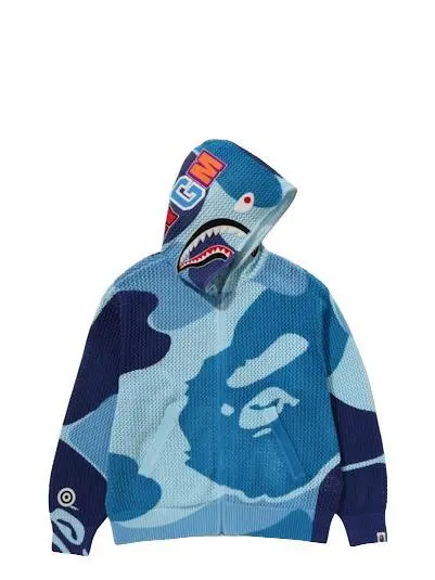 A BATHING APE Abc Camo Crochet Shark Full Zip Hoodie - Blue