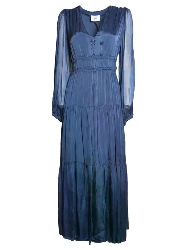 SOLOTRE Tiered Long-sleeve Maxi Dress - Blue