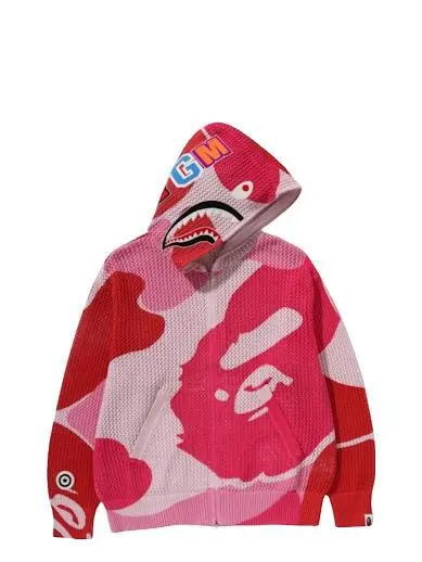 A BATHING APE Abc Camo Crochet Shark Full Zip Hoodie - Pink
