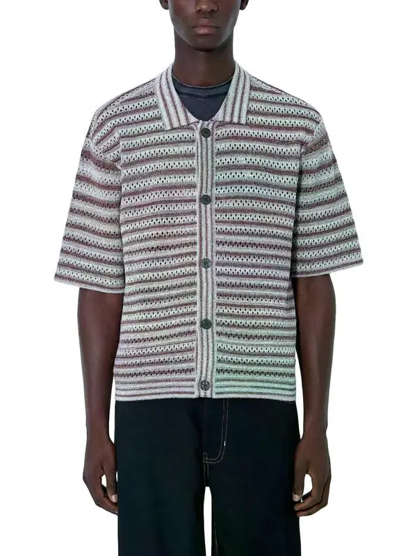 ACHM Flush Striped-knit Short-sleeve Shirt - Grey
