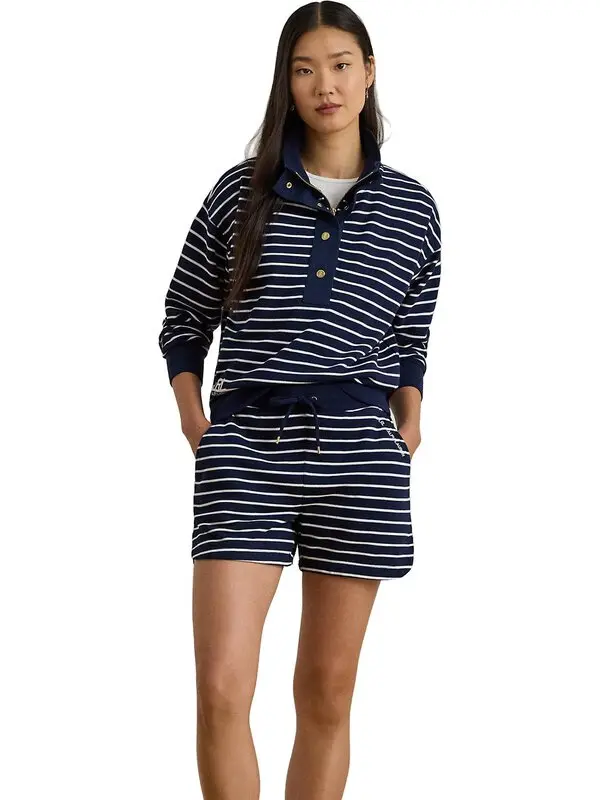 Ralph Lauren Striped French Terry Drawcord Shorts - Refined Navy/white