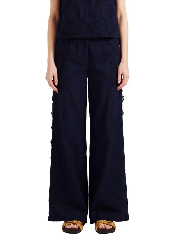Momoni High-waisted Palazzo Trousers With Macramé Inserts - Blue