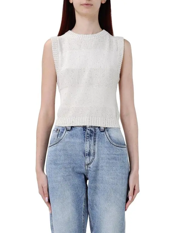 Brunello Cucinelli Sleeveless Knit Top With Embellishments - Beige