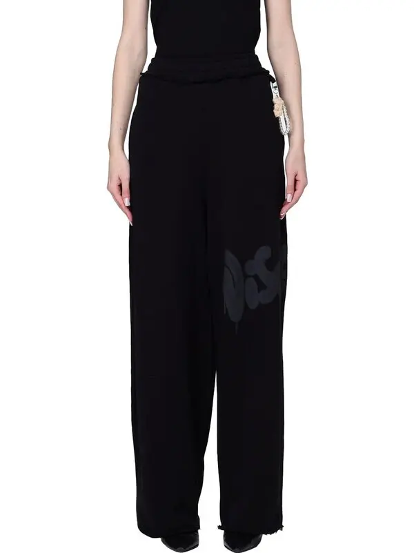 DISCLAIMER High-waisted Wide-leg Cotton Jogging Trousers With Logo Detail - Black