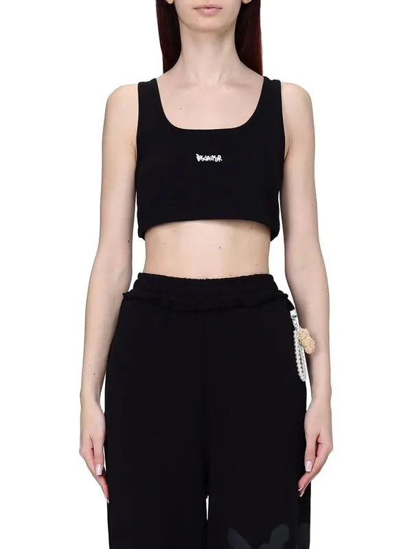 DISCLAIMER Cropped Stretch-cotton Top With Square Neck And Embroidered Logo - Black