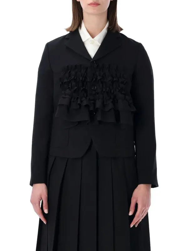 Comme Des Garçons Slim Fit Ruffled Blazer - Black