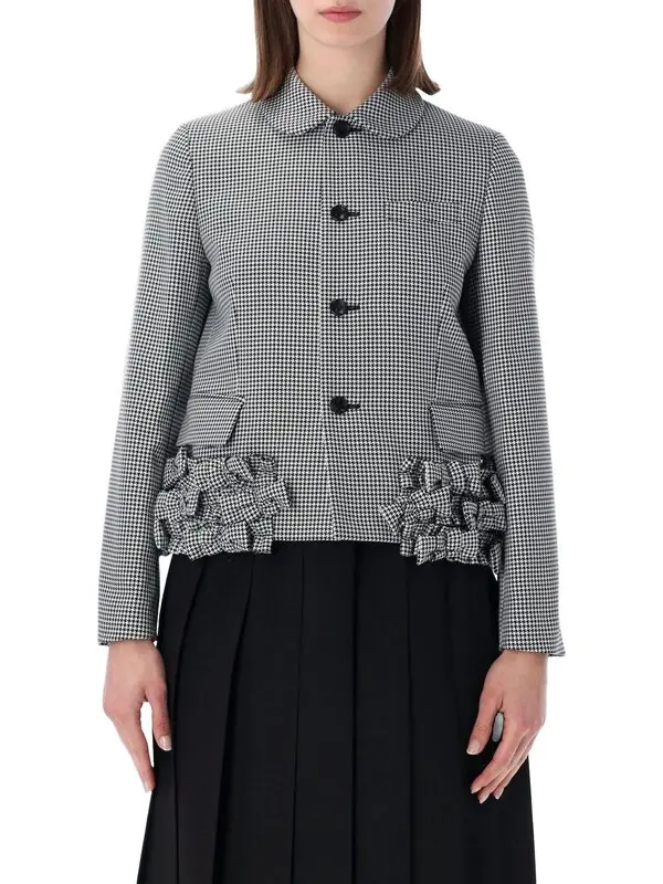 Comme Des Garçons Short Check Blazer With Bows And Peter Pan Collar - Black
