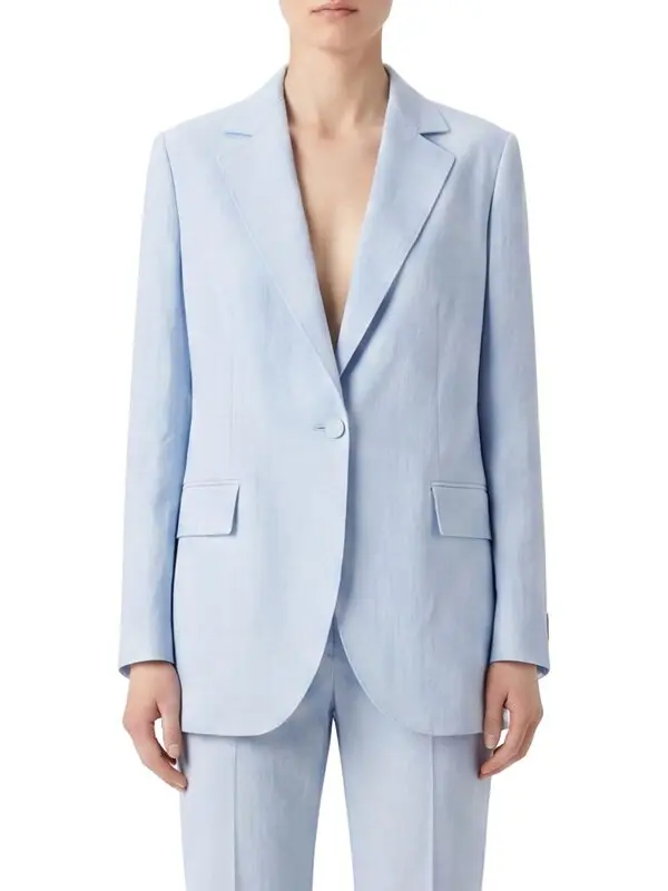 Agnona Single-breasted Peak Lapel Blazer In Linen And Silk - Blue