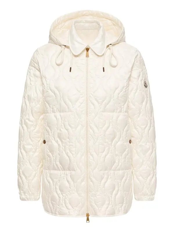 Moncler Balette Geometric Quilted Mid-length Down Jacket - White
