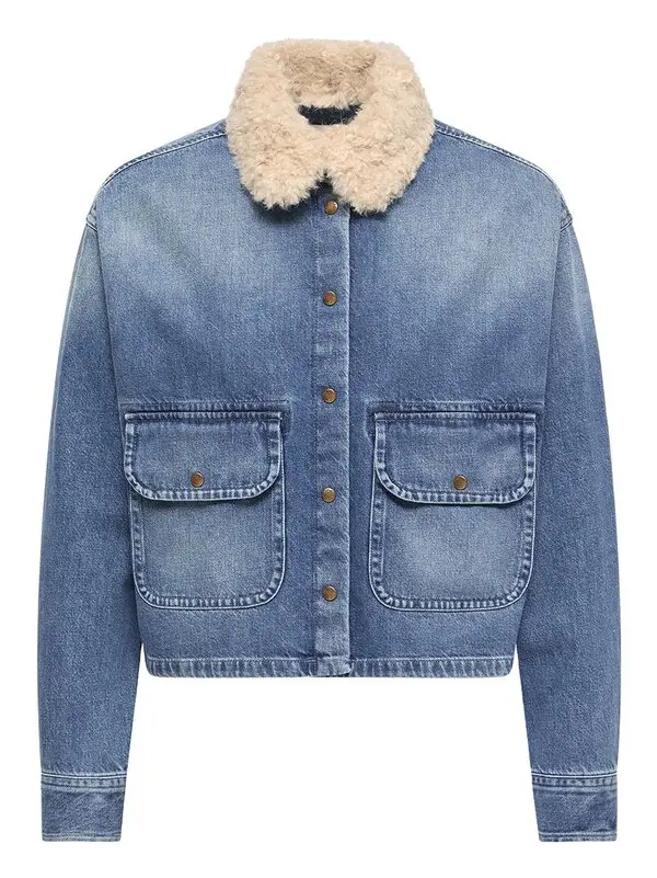 Moncler Cropped Denim Shirt With Teddy Collar - Blue
