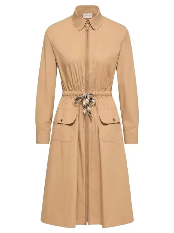 Moncler Cotton Blend Zip-up Knee-length Dress - Beige