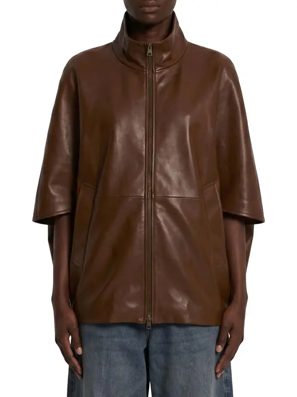 Balenciaga Leather Cape Jacket - Brown